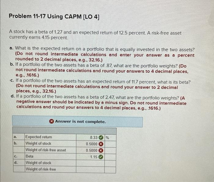 Solved A stock has a beta of 1.27 and an expected return of | Chegg.com