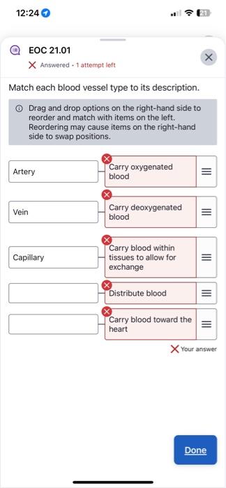 Solved Match each blood vessel type to its description. Drag | Chegg.com