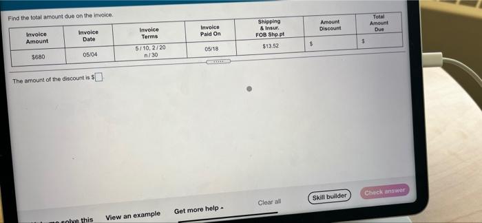 Solved Find the total amount due on the invoice Shipping & | Chegg.com
