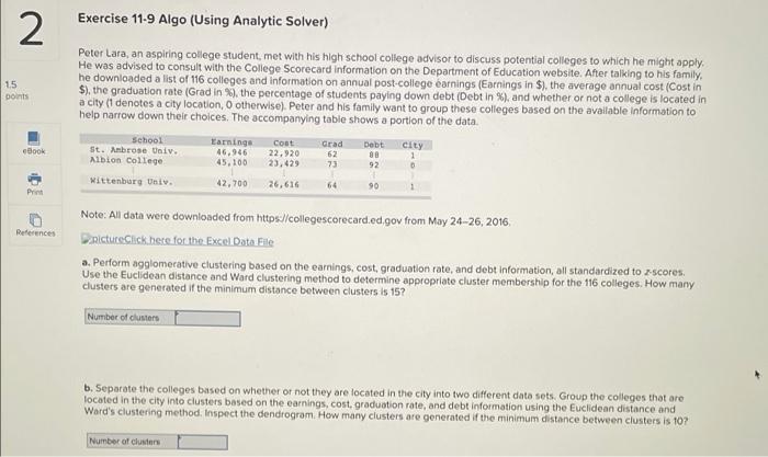 Exercise 11-9 Algo (Using Analytic Solver) 2 15 | Chegg.com