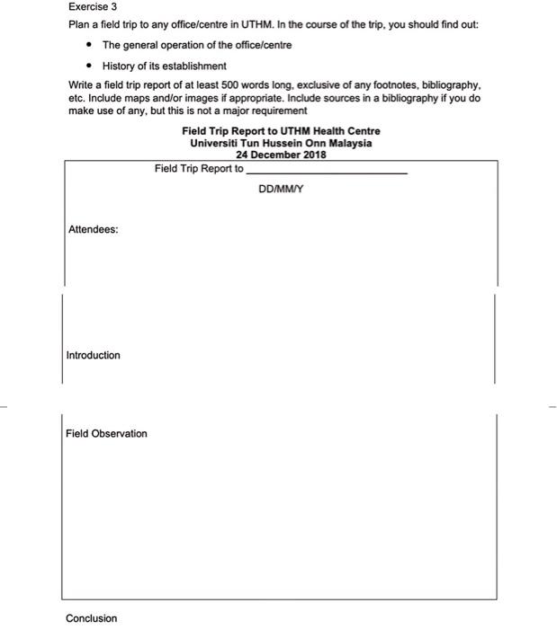 FIELD TRIP REPORT Complete the field trip report | Chegg.com