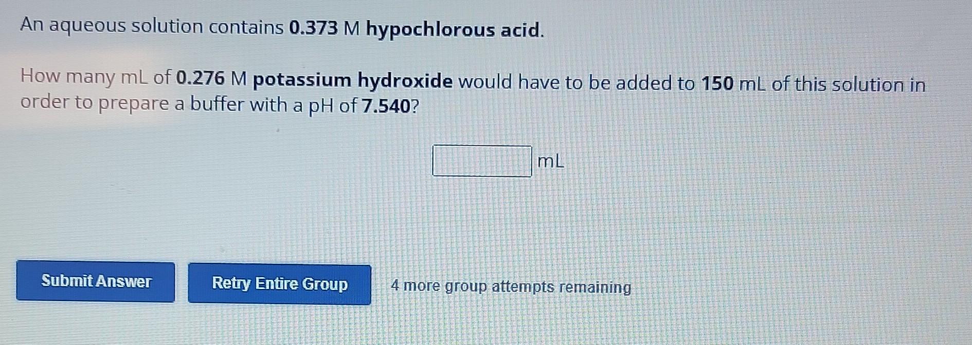 Solved How many mL of 0.276M potassium hydroxide would have | Chegg.com