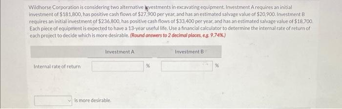 Solved Wildhorse Corporation is considering two altemative | Chegg.com