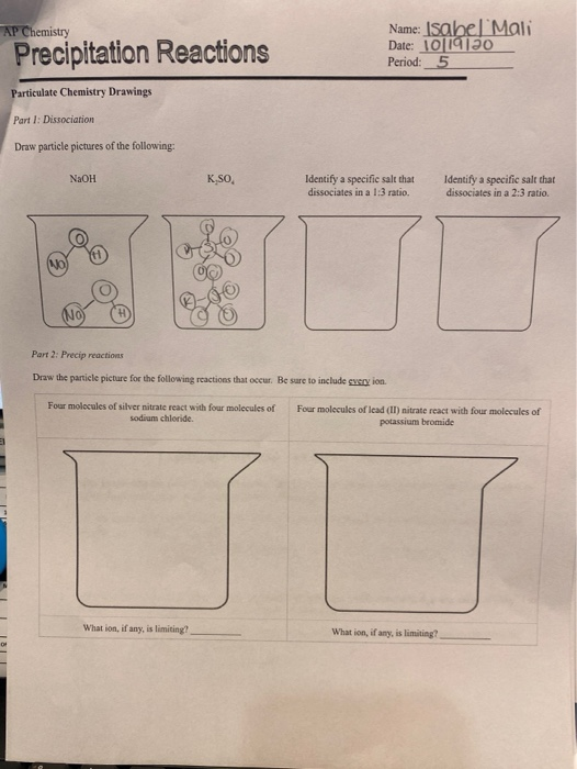 Solved AP Chemistry Precipitation Reactions Name: Isabel | Chegg.com