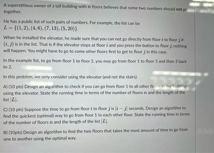 Solved A superstitious owner of a tall building with n | Chegg.com