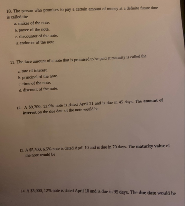 Solved 10. The person who promises to pay a certain amount | Chegg.com