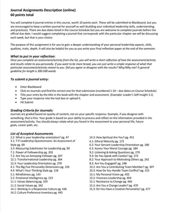 Solved You will select one of the Leader Insights listed on | Chegg.com