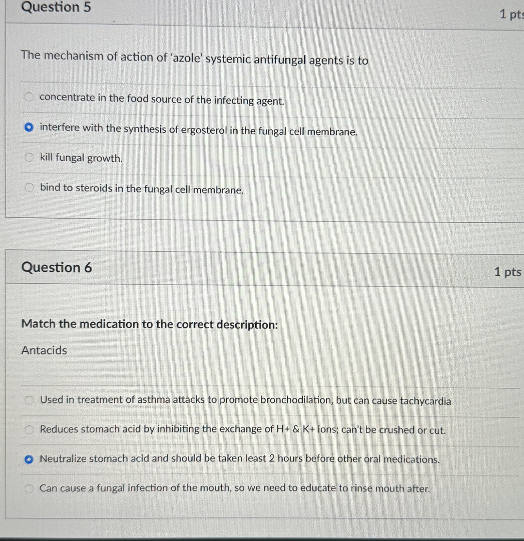 Solved Question 51ptThe mechanism of action of 'azole' | Chegg.com