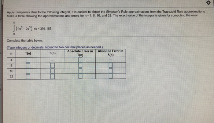 Solved Apply Simpson's Rule to the following integral. It is | Chegg.com