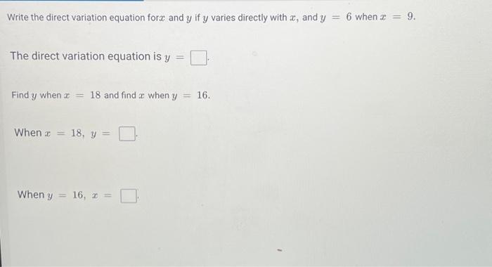 Solved Write The Direct Variation Equation Forx And Y If Y