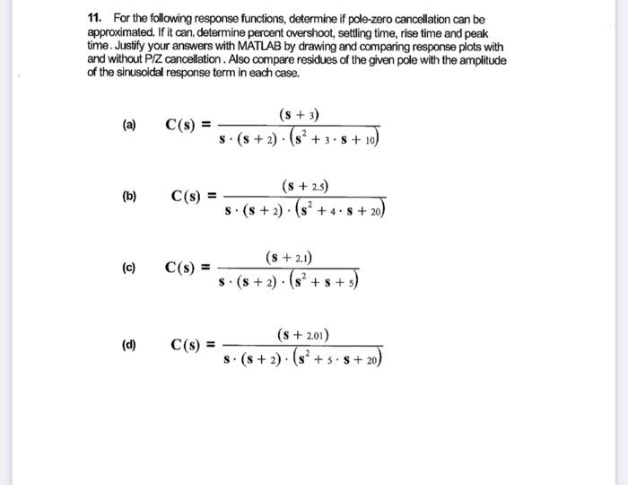 Solved 11. For the following response functions, determine | Chegg.com