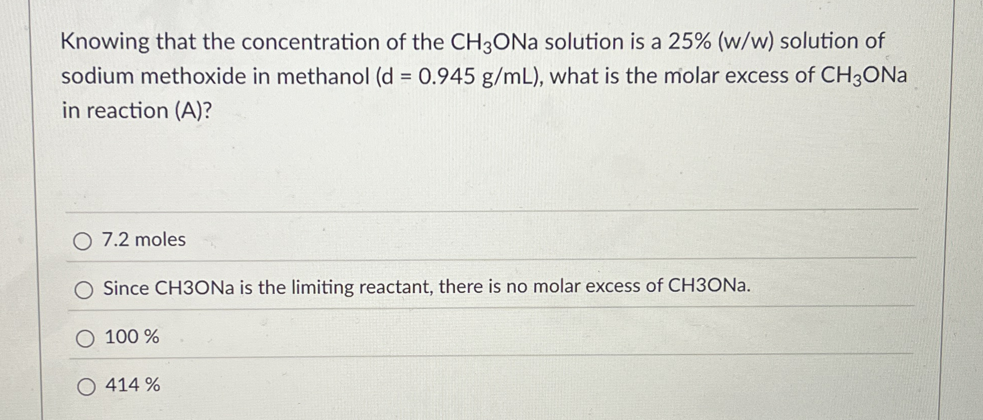 Solved Knowing that the concentration of the CH3ONa solution | Chegg.com
