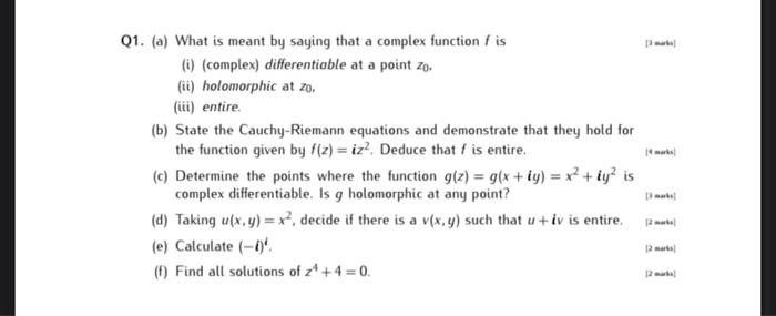 Solved Q1. (a) What is meant by saying that a complex | Chegg.com