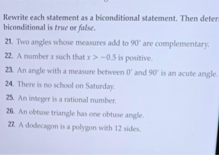 Solved Rewrite Each Statement As A Biconditional Statement