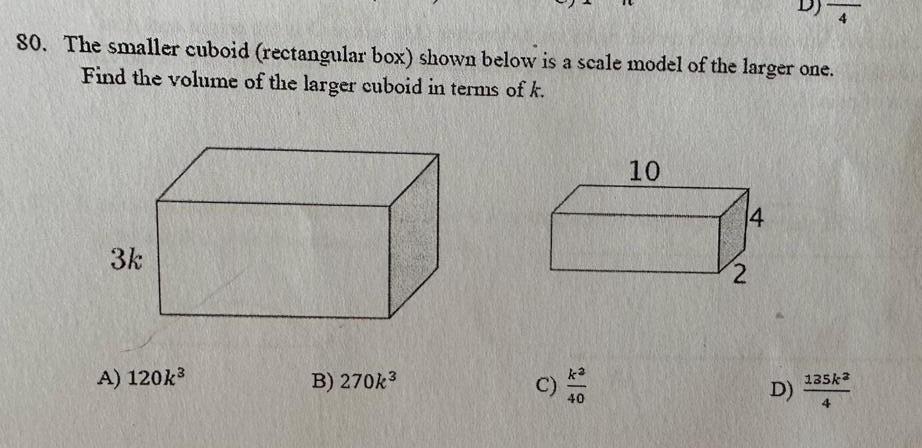 Solved 80. The smaller cuboid (rectangular box) shown below | Chegg.com