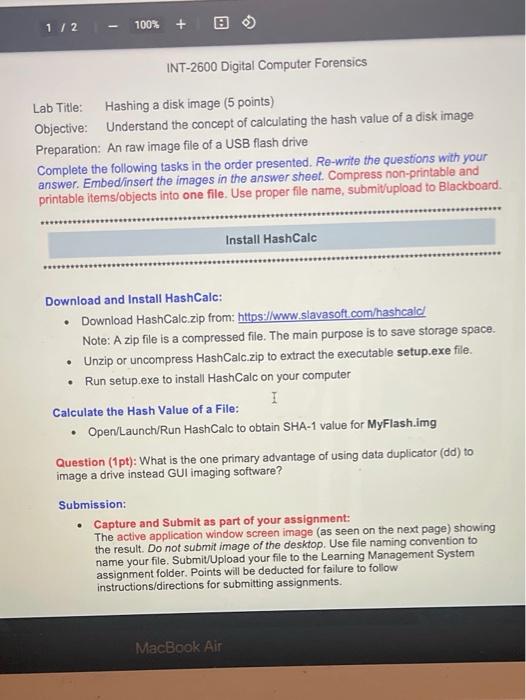 Solved 172 100% + INT-2600 Digital Computer Forensics Lab | Chegg.com