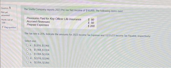 Solved The Snella Company reports 2023 Pre-tax Net Income of | Chegg.com