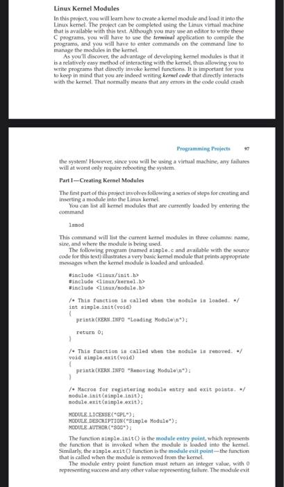 Solved Linux Kemel Modules In this project, you will learn | Chegg.com