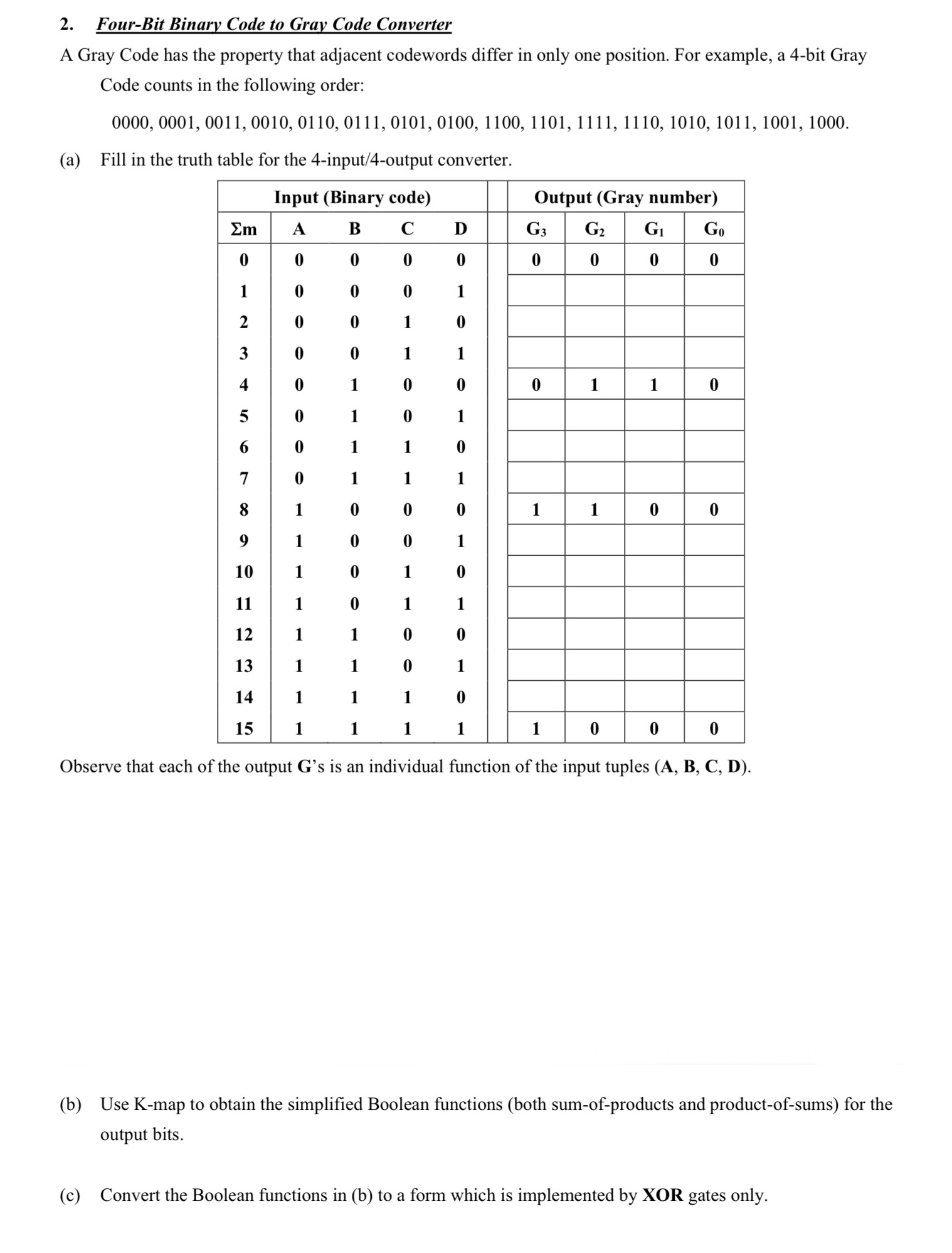 Solved Four-Bit Binarv Code to Grav Code ConverterA Gray | Chegg.com