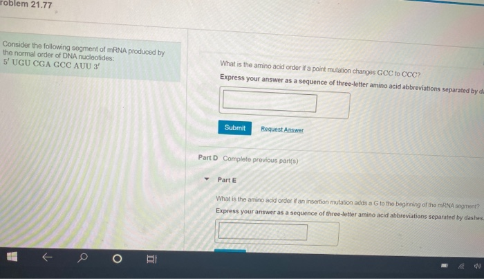 Solved roblem 21.77 Consider the following segment of mRNA | Chegg.com