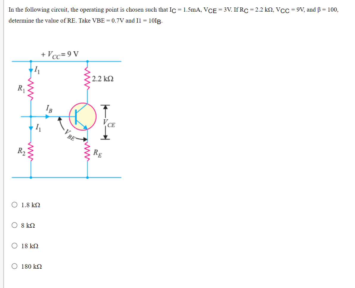 Solved In the following circuit, the operating point is | Chegg.com