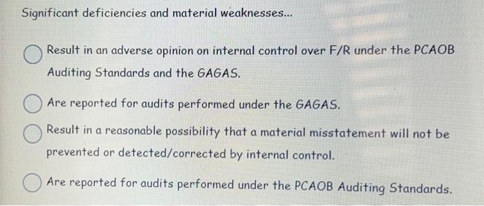 Solved Significant deficiencies and material weaknesses... | Chegg.com