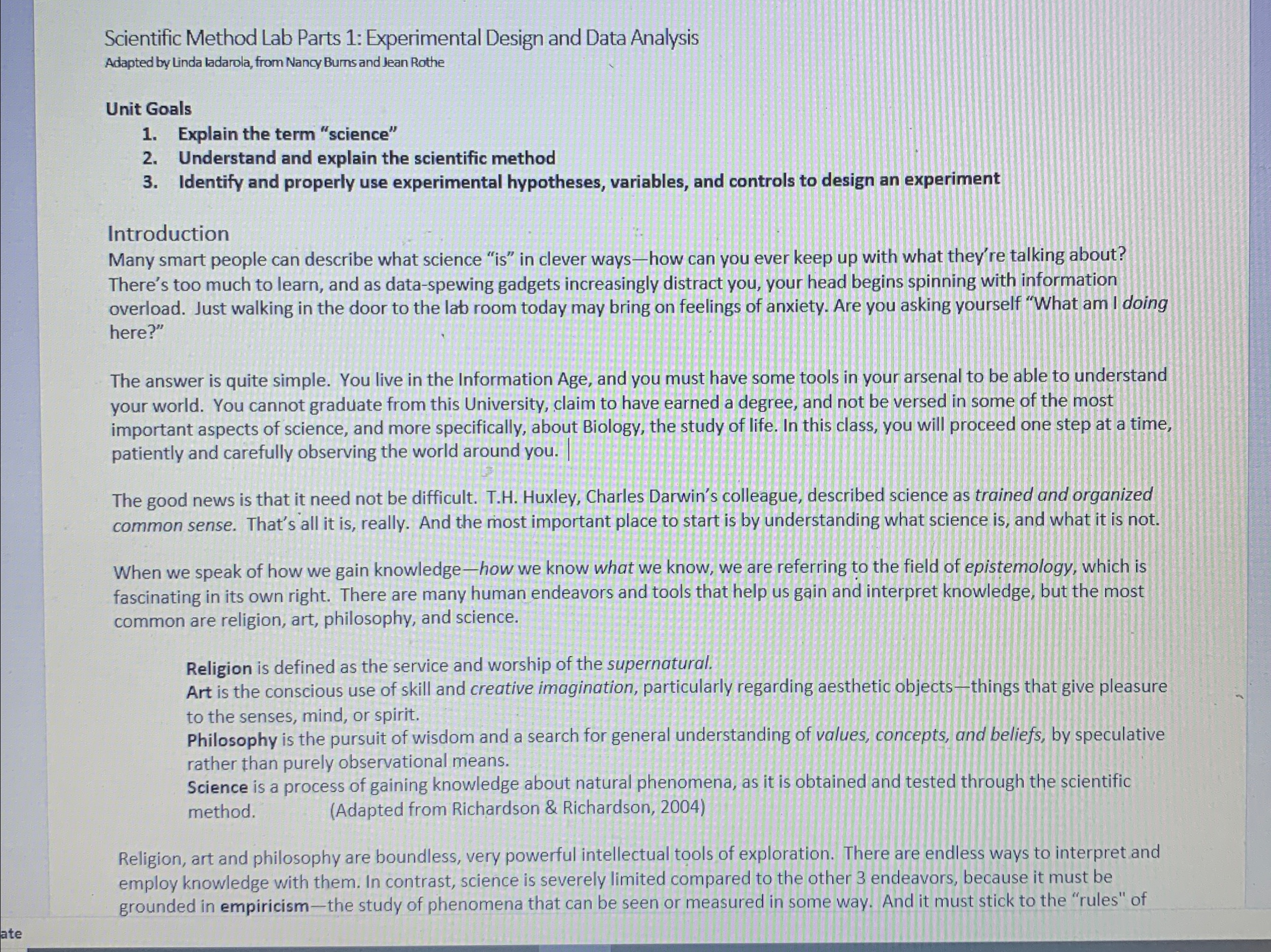 Solved Scientific Method Lab Parts 1: Experimental Design | Chegg.com