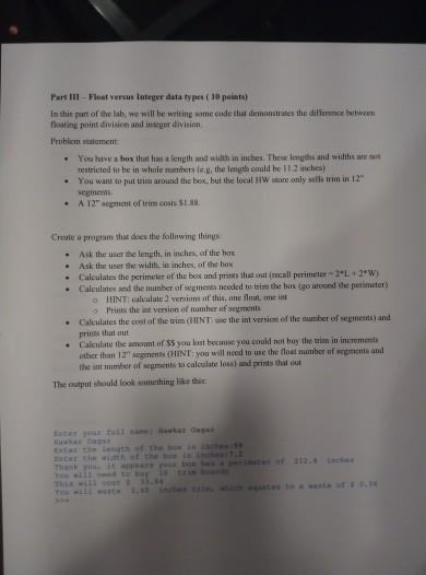 Solved Part III - Float versus Integer data types (10 | Chegg.com