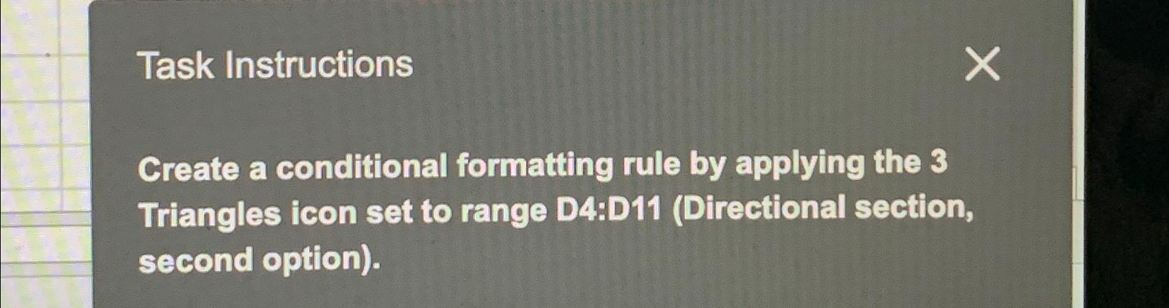 Solved Task InstructionsCreate a conditional formatting rule | Chegg.com