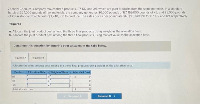 Solved Zachary Chemical Company makes three products, B7, | Chegg.com
