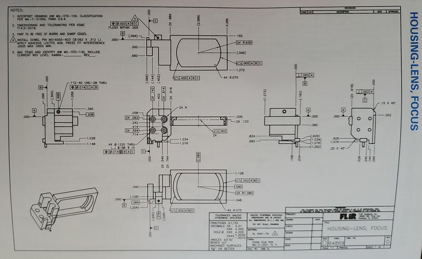 Solved Refer to the print of the HOUSING-LENS, FOCUS found | Chegg.com
