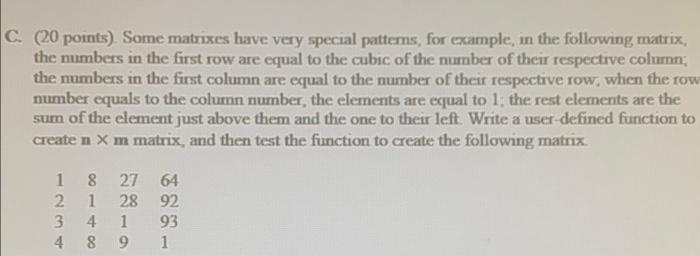 Solved C (20 points). Some matrixes have very special | Chegg.com