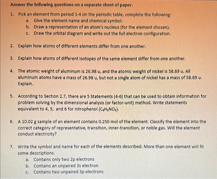 Solved Answer the following questions on a separate sheet of | Chegg.com
