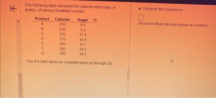 Solved The following data represent the calories and sugar, | Chegg.com