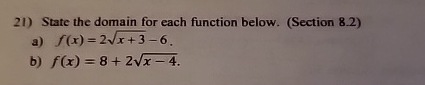 Solved State the domain for each function below. (Section | Chegg.com