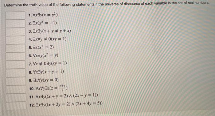 Solved Determine the truth value of the following statements | Chegg.com