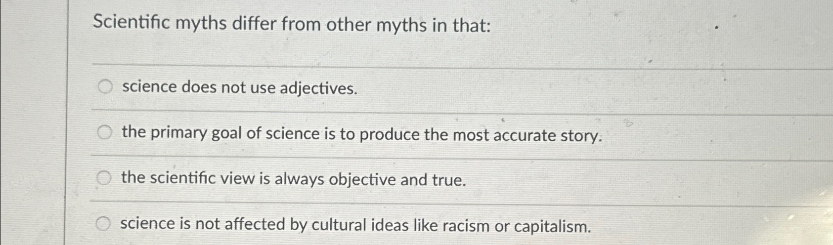 Solved Scientific myths differ from other myths in | Chegg.com