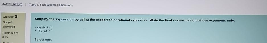Solved MATT01_MH V6 | ﻿Topic 2: Basic Algebraic | Chegg.com