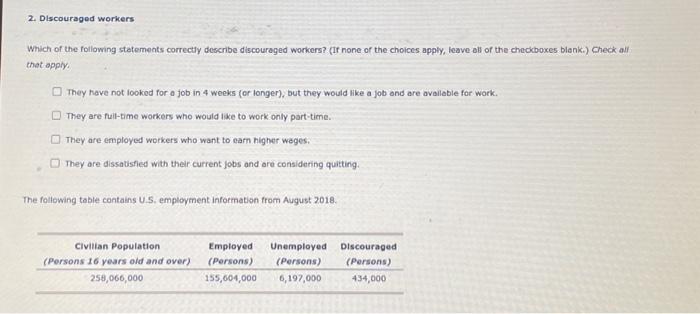 Solved 2 Discouraged Workers Which Of The Following Chegg