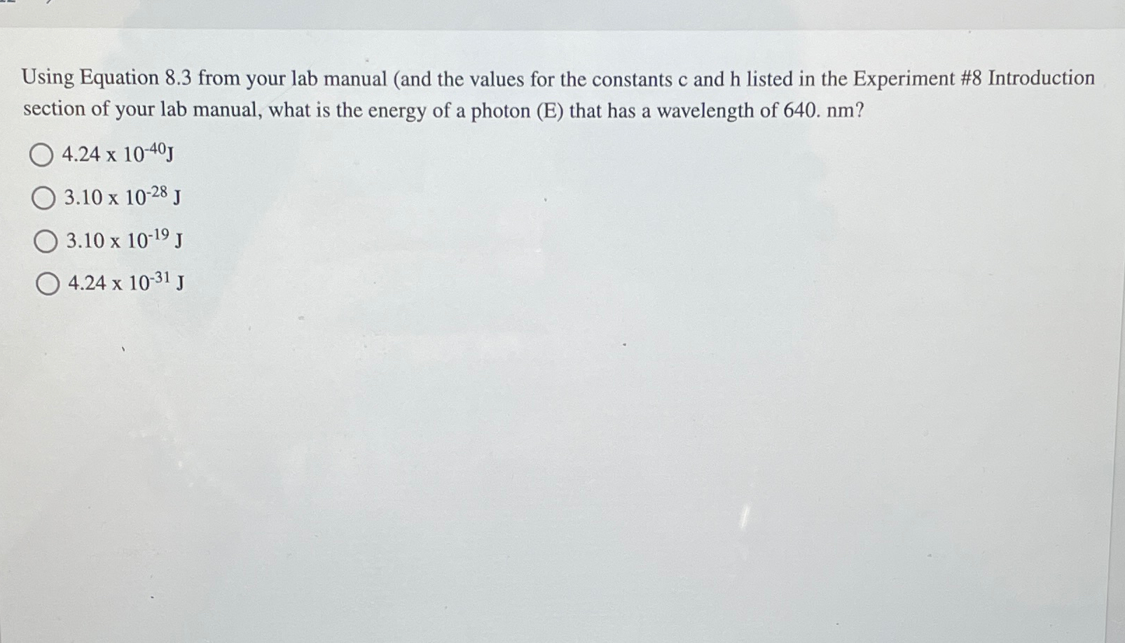 Solved Using Equation 8.3 ﻿from your lab manual (and the | Chegg.com