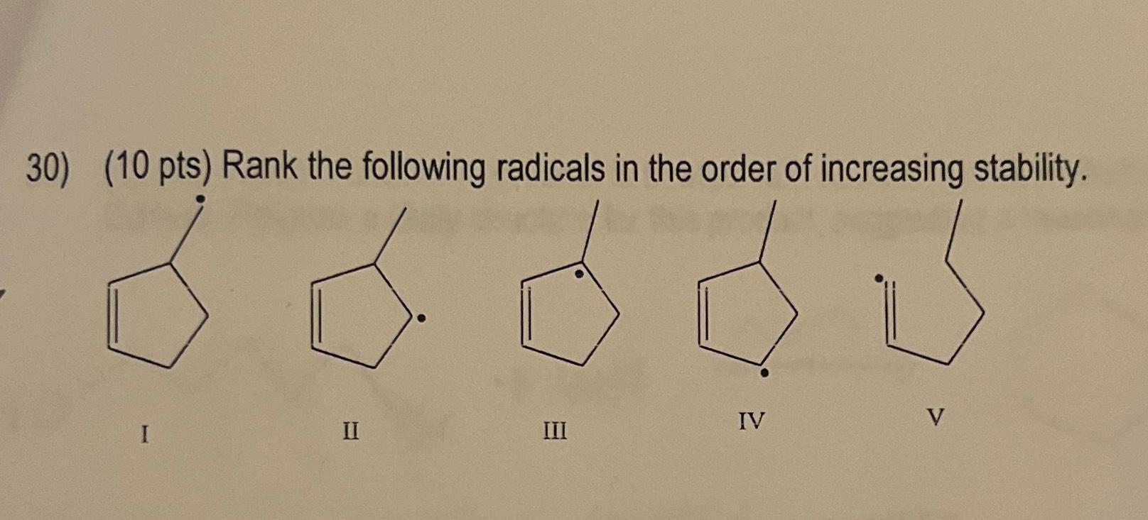 Solved (10 ﻿pts) ﻿Rank the following radicals in the order | Chegg.com