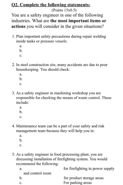 Solved Q2. Complete the following statements: (Points | Chegg.com