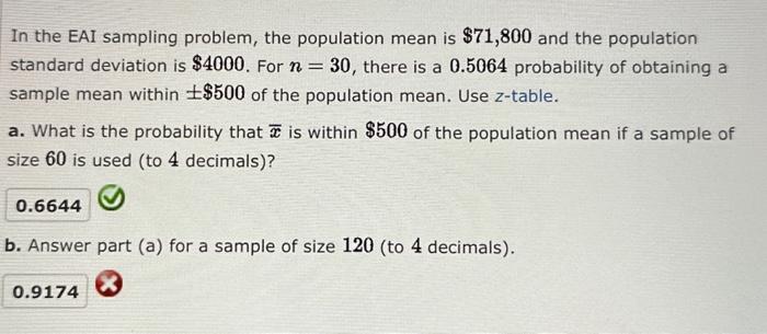 Solved In the EAI sampling problem, the population mean is | Chegg.com