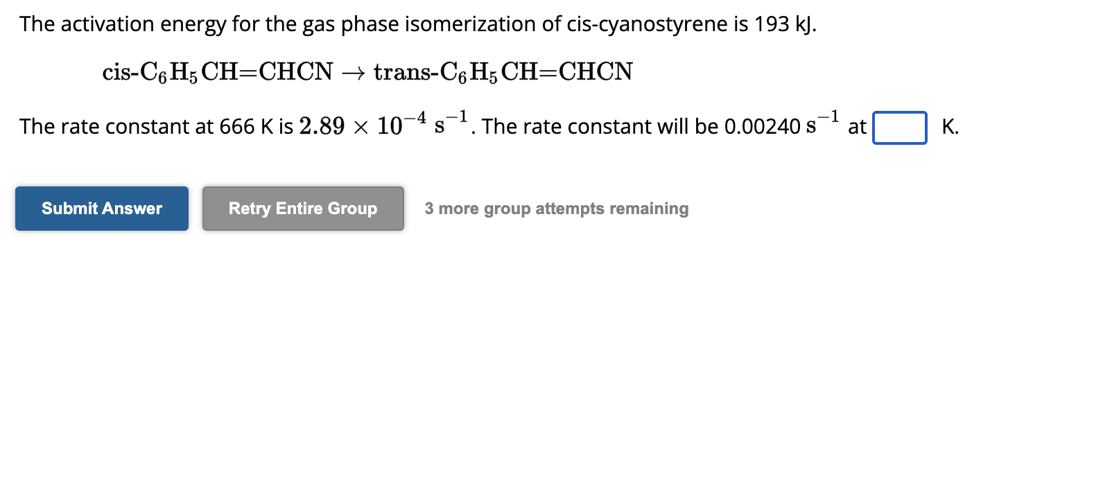Solved The activation energy for the gas phase isomerization | Chegg.com