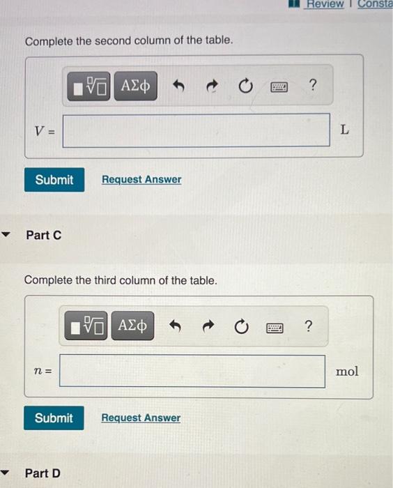 Solved Use the ideal gas law to comblete the | Chegg.com