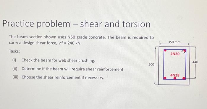 [Solved]: Practice problem - shear and torsion The beam sect
