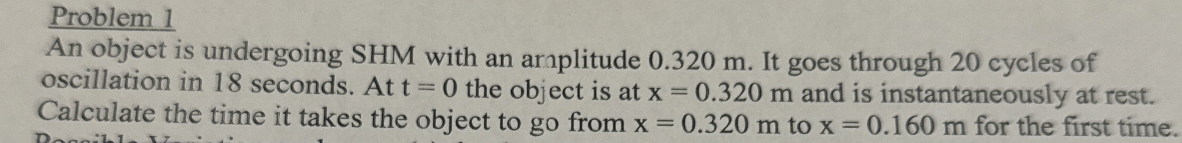 Solved Problem 1An object is undergoing SHM with an | Chegg.com