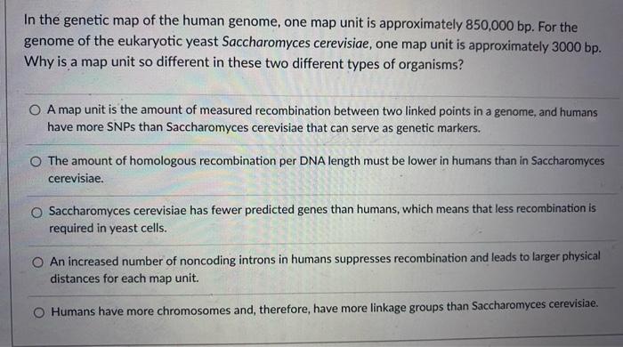 Solved In the genetic map of the human genome, one map unit | Chegg.com