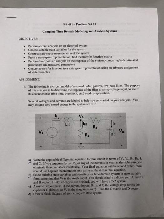 Solved EE 481 Problem Set #1 Complete Time Domain Modeling | Chegg.com
