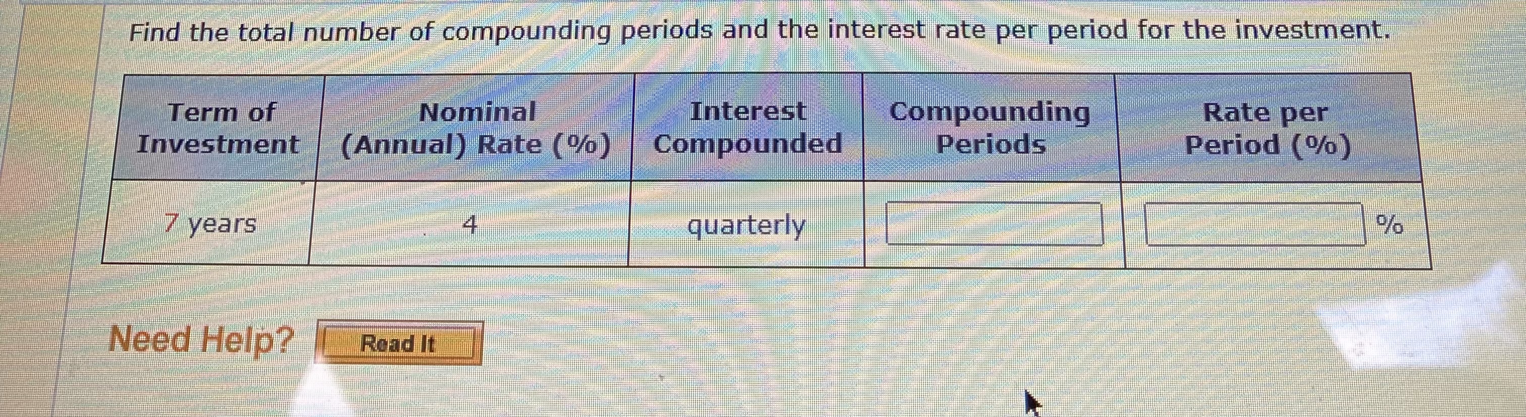Solved Find the total number of compounding periods and the | Chegg.com